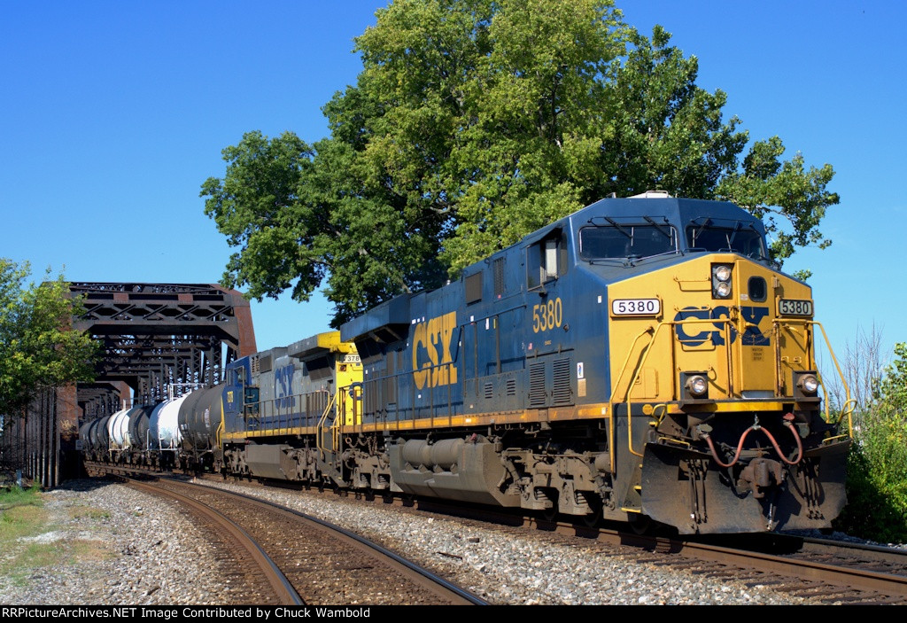 CSX 5380 just crossing the Miami River in Dayton, Ohio